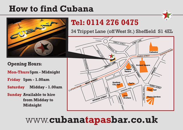 Cubana Tapas Bar and Restaurant in Sheffield - How to find us