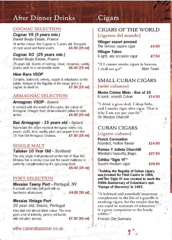 Cubana Tapas Bar and Restaurant in Sheffield - Cuban Cigars