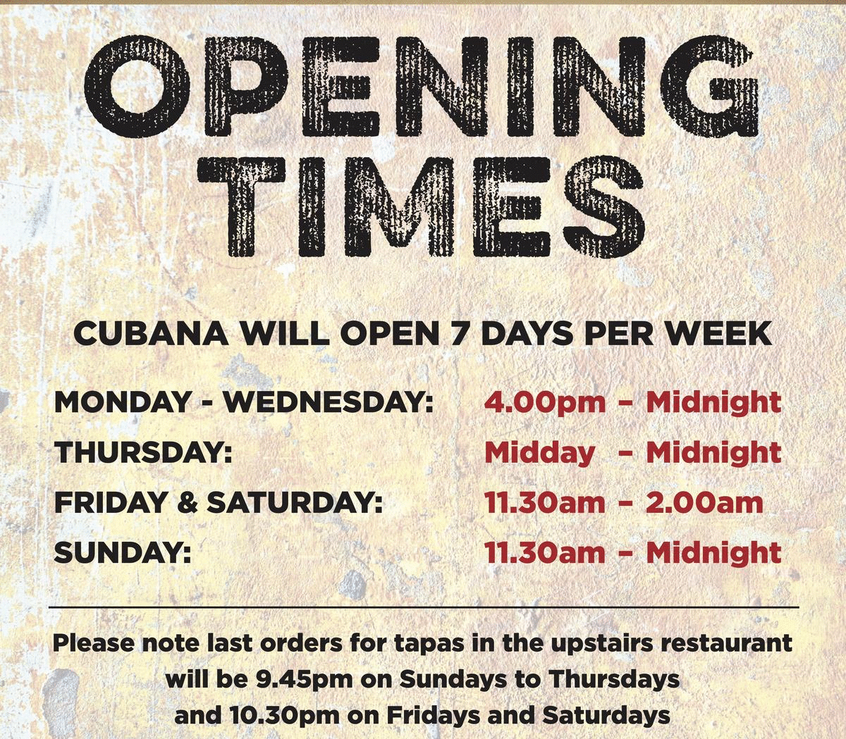 Cubana Tapas Bar and Restaurant - Contact us