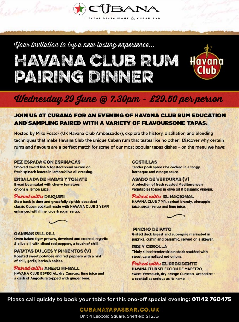 Havana Club Rum Pairing Tapas Dinner at Cubana Tapas Bar