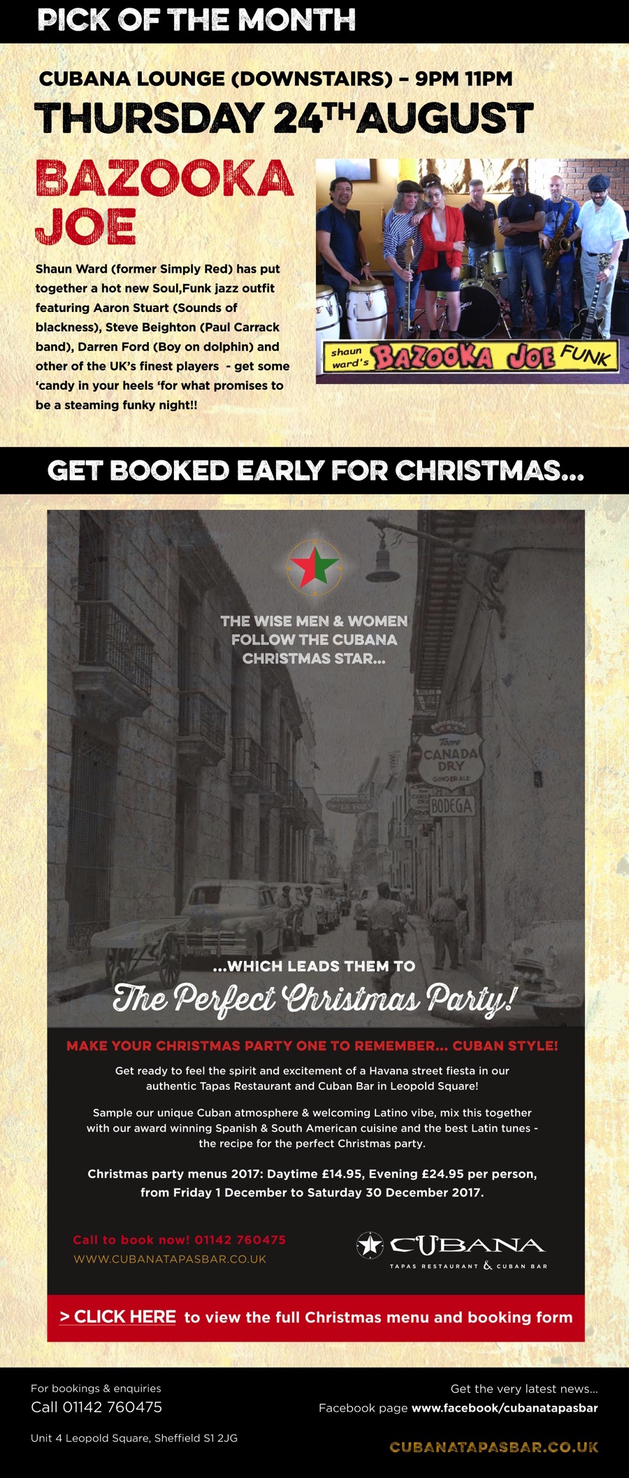 Cubana Tapas Bar and Restaurant in Sheffield - Monthly newsletter