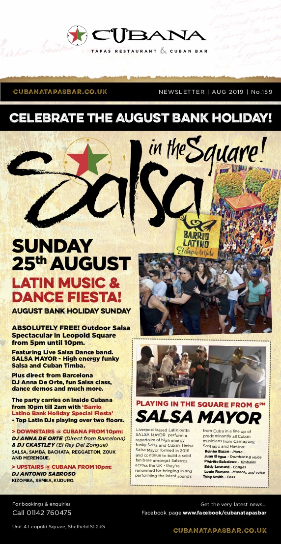 Cubana Tapas Bar and Restaurant in Sheffield - Monthly newsletter