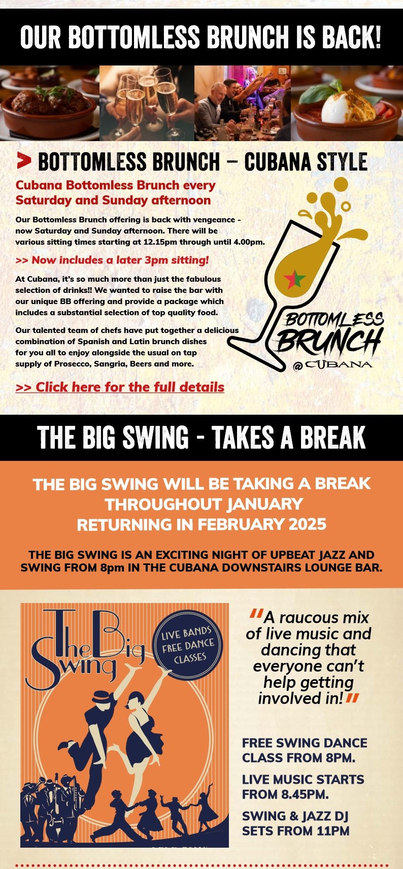 Cubana Tapas Bar and Restaurant in Sheffield - Monthly newsletter