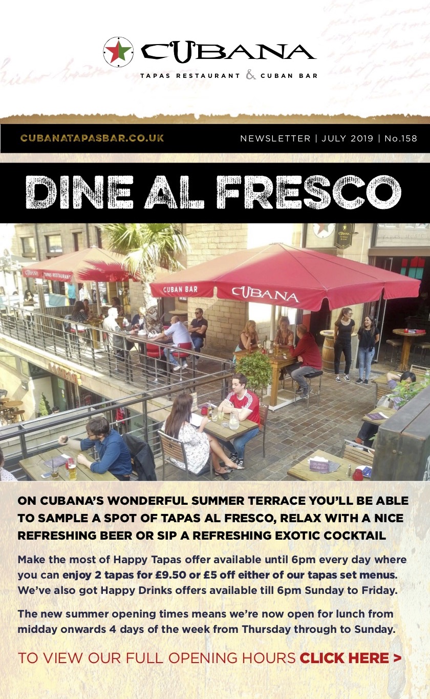 Cubana Tapas Bar and Restaurant in Sheffield - Monthly newsletter