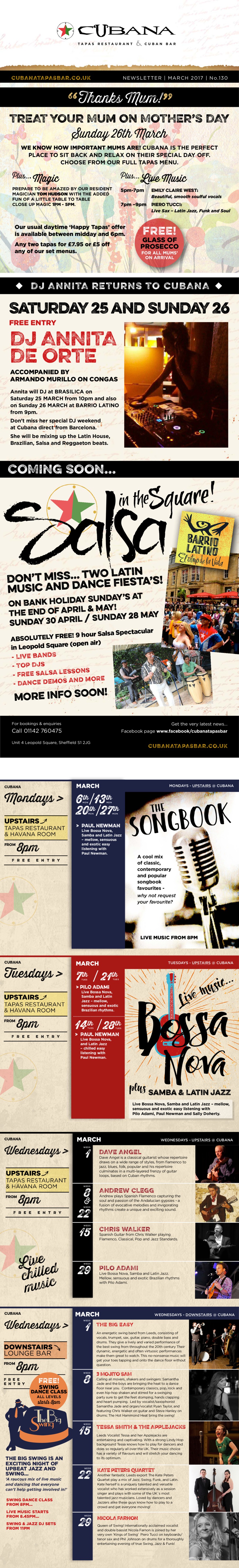 Cubana Tapas Bar and Restaurant in Sheffield - Monthly newsletter