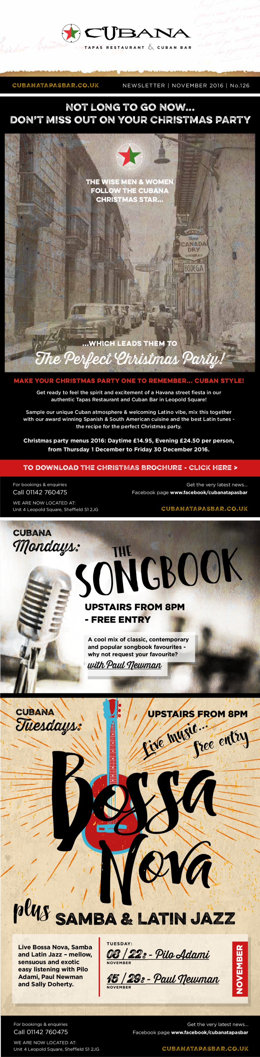 Cubana Tapas Bar and Restaurant in Sheffield - Monthly newsletter